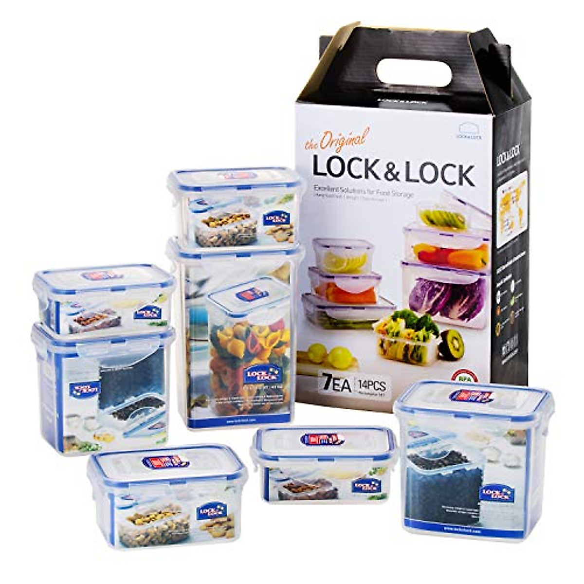 LocknLock Easy Essentials Food Storage lids/Airtight containers, BPA Free, 14 Piece - Tall Rectangle, Clear