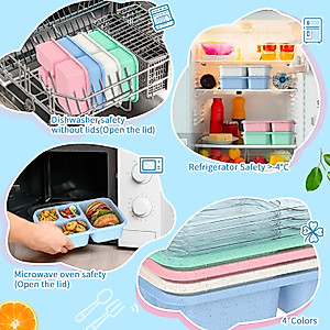 TEVIKE Bento Lunch Box for kids-4 Pack, Meal Prep Container Microwave Safe, Lunch Box of 4-Compartment, Bento Box Adult Lunch Box, Snack Box Containers (White/Green/Pink/Cyan)