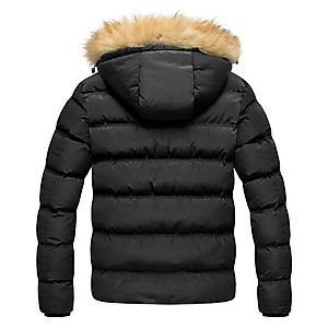 Pursky Puffer Jacket Men Heavyweight Hooded Waterproof Ski Windbreaker Thicken Winter Fur Coats Black L