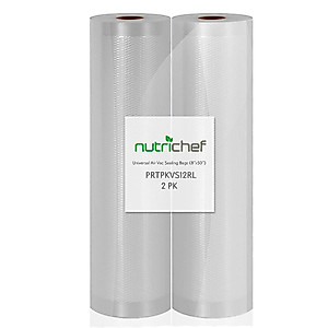 NutriChef Automatic Vacuum Air Sealing System Preservation & Sealer Bags 11x50 Rolls 2 pack 8x50 for Food Saver Black 12 in