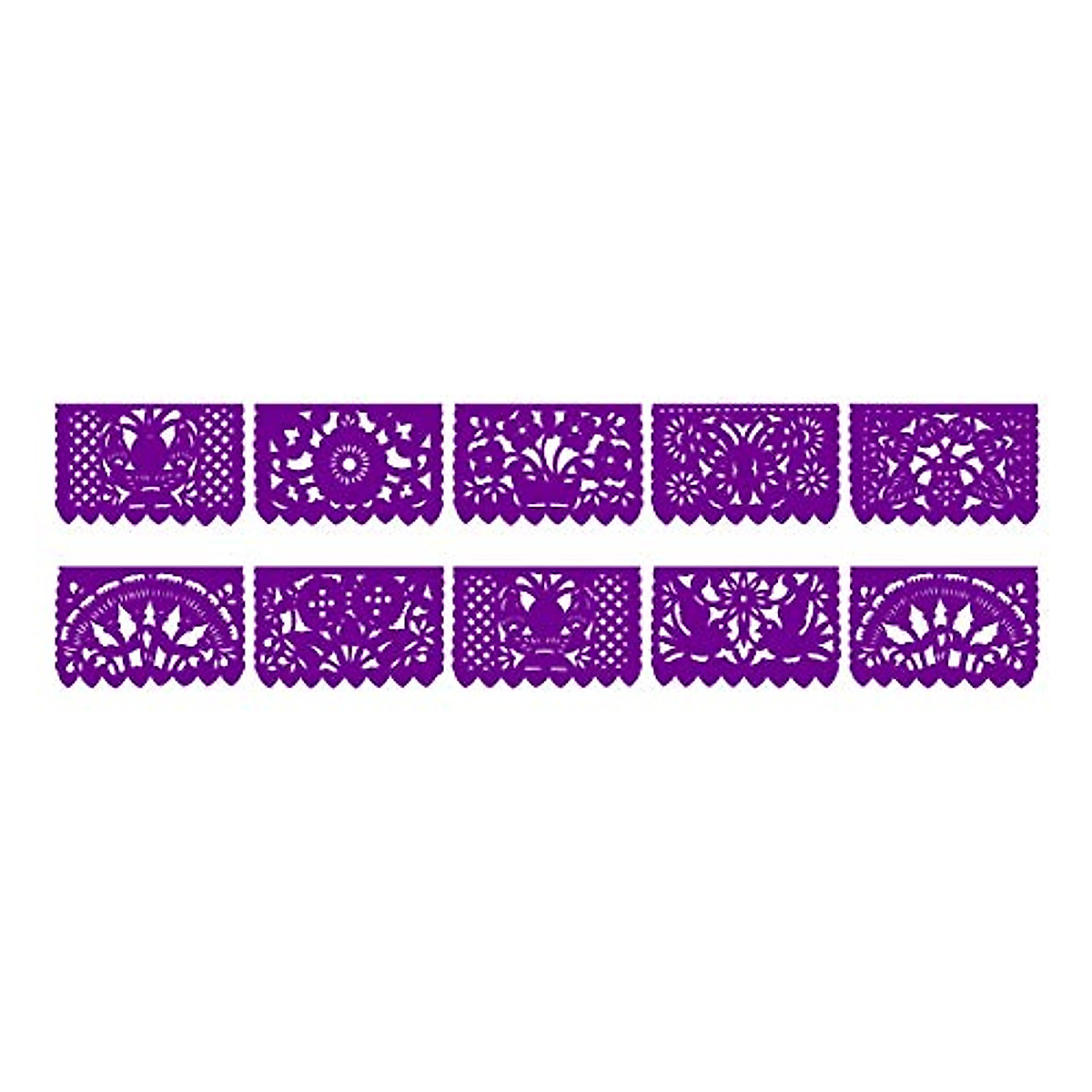 Purple Papel Picado Flags 5 PK, 60 ft Long purple tissue PAPER garlands, Mexican Banner Decorations for Weddings, Quinceaneras, Birthdays, Fiesta party supplies, WS2010