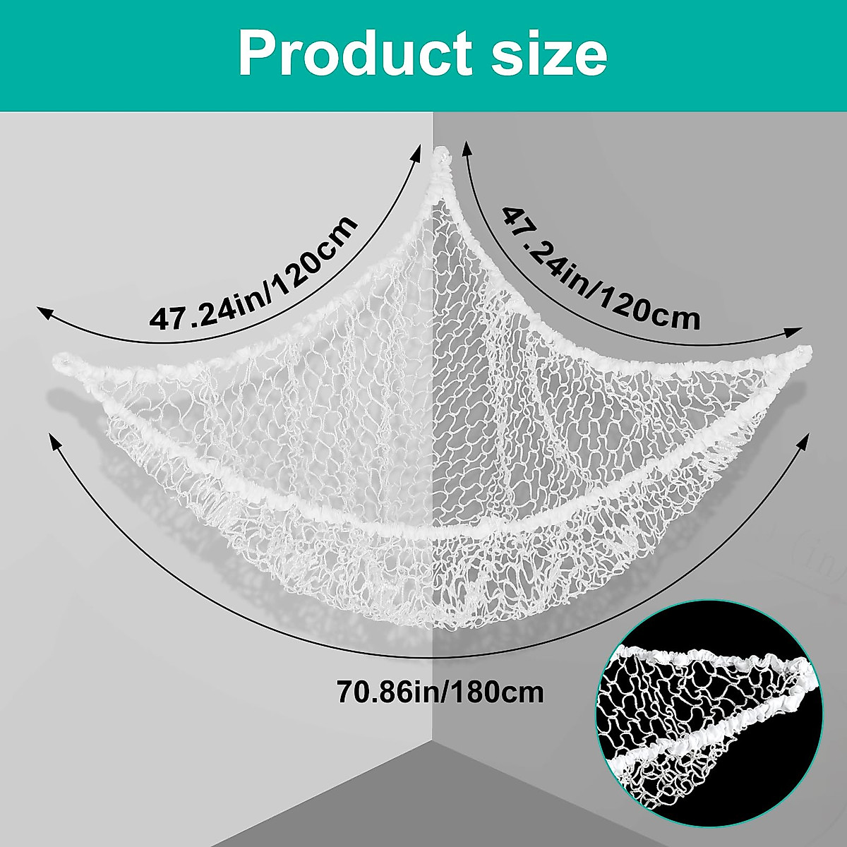 Dimeho Stuffed Animal Storage Hammock, Corner Hanging Stuffed Animal Net or Hammock Jumbo Toy Hammock Teddy Bear Stuff Animals Plush Toy Holder for Room Decor with Hooks Expands 5.5 feet (White)