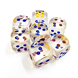 GFDay 24mm Jumbo Dice with Colored Dots, 6-Sided Transparent Dice, Fun Six-Sided Gaming Dice for Farkle, Ten Thousand, Cho-Han and Other Dice Games (Set of 6)