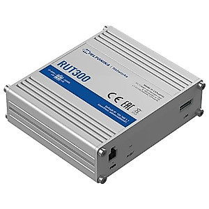 Teltonika RUT300 000100 Industrial Ethernet Router, Sturdy Aluminum Housing, Compatible with Teltonika Remote Management System, 5 x Fast Ethernet Ports (10/100 Mbps), Passive PoE, USA PSU, Silver