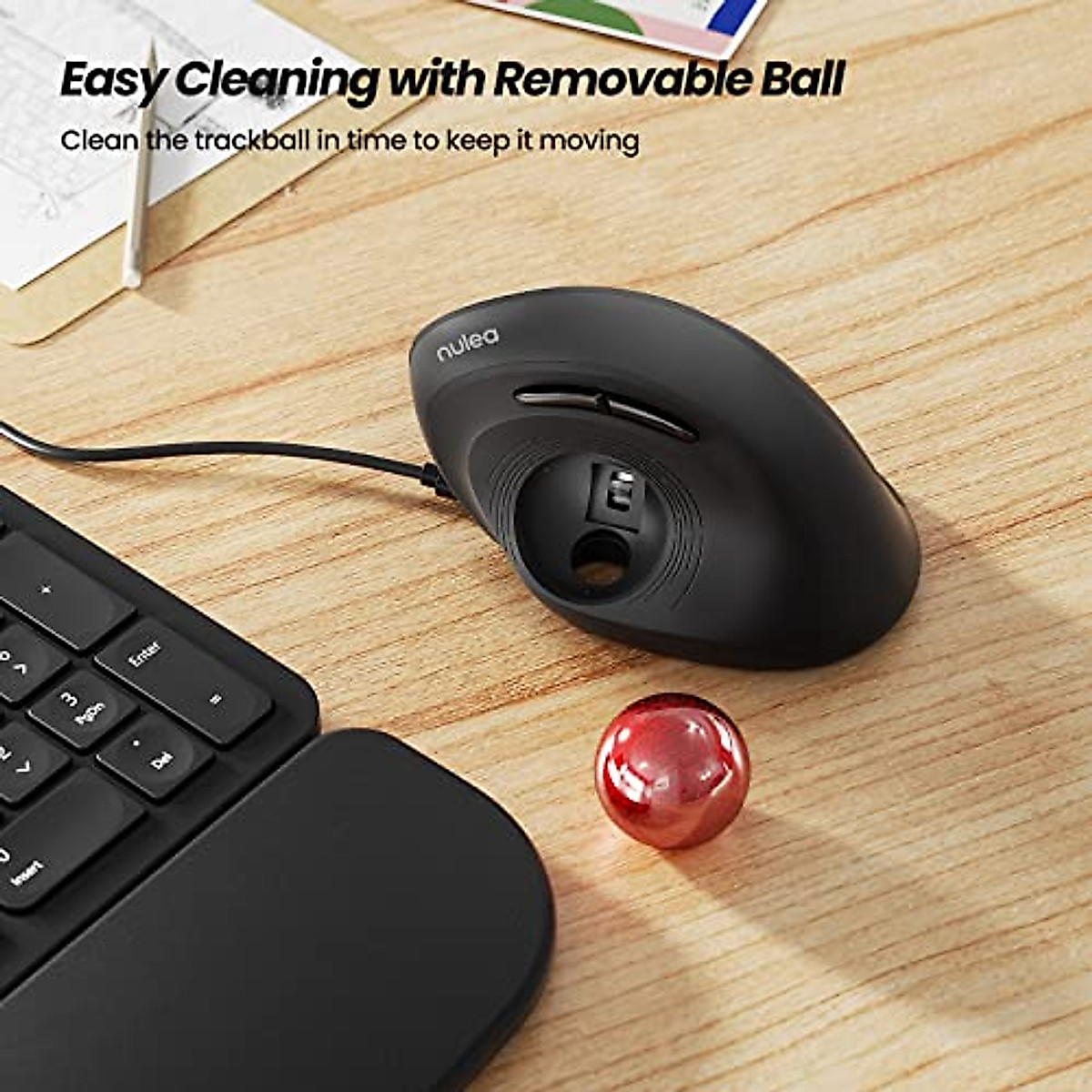 Nulea Wired Trackball Mouse for Large Hand, Vertical Ergonomic Mouse with Trackball, Easy Thumb Control with 5 Adjustable DPI, Precise & Smooth Tracking, Compatible for PC, Laptop, Mac, Windows