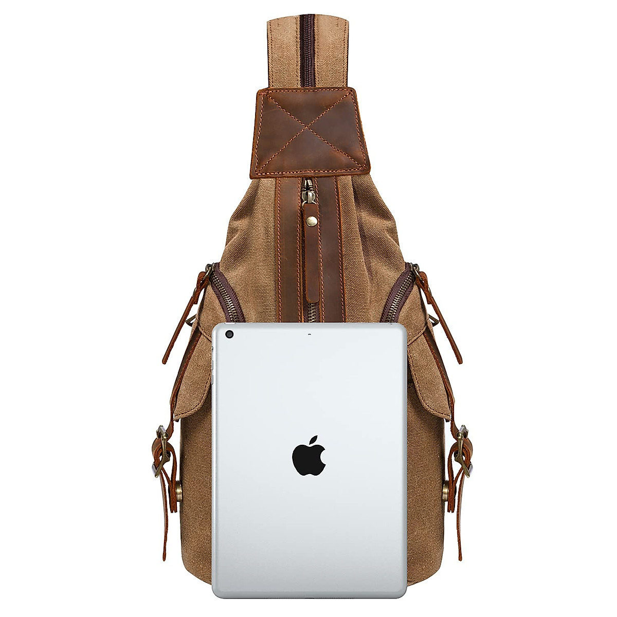 peacechaos Canvas Sling Bag - Small Crossbody Backpack Shoulder Casual Daypack Rucksack for Men Women Outdoor Cycling Hiking Travel (Brown)