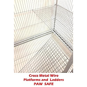 64" Extra Large Deluxe and Sturdy Wrought Iron 4-Tiers Tight 1/2-inch Bar Spacing for Ferret Chinchilla Sugar Glider Mice Rat Cage with Detachable Rolling Stand