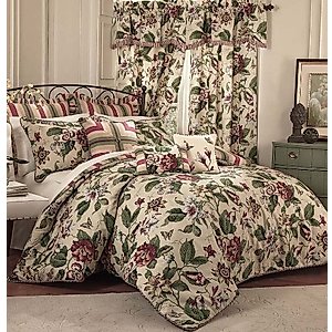 Waverly Laurel Springs Modern Farmhouse Floral 4-Piece Reversible Comforter Set, Queen, Parchment