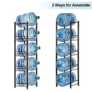 5 Gallon Water Bottle Holder Water Cooler Jug Rack 5 Tier Water Jug Holder Storage Racks Organizer Heavy Duty Detachable for 5 Bottles Home, Kitchen, Office, Black