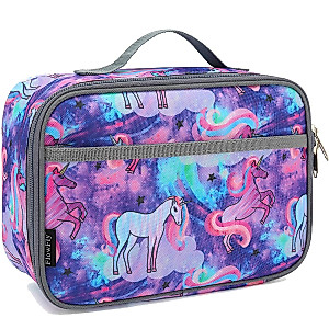 FlowFly Kids Lunch box Insulated Soft Bag Mini Cooler Back to School Thermal Meal Tote Kit for Girls, Boys, Unicorn#2