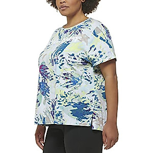 Calvin Klein Performance Women Plus Size Active Logo Print Rolled Cuff Tee, Floral WASH SEA Level, 1X