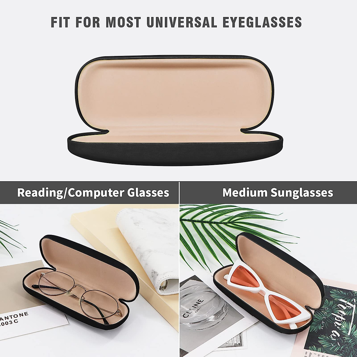 Marvolia Glasses Case Hard Shell - PU Leather Eyeglass Case Eyeglasses Case for Sunglasses Eye Glasses Case with Cleaning Cloth for Men Women - Black