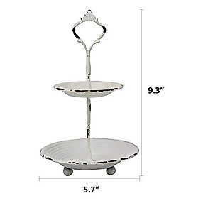 Stonebriar Small 2 Tier Worn White Metal Tray, Rustic Farmhouse Decor, Tiered Jewelry Tray for Vanity or Bathroom