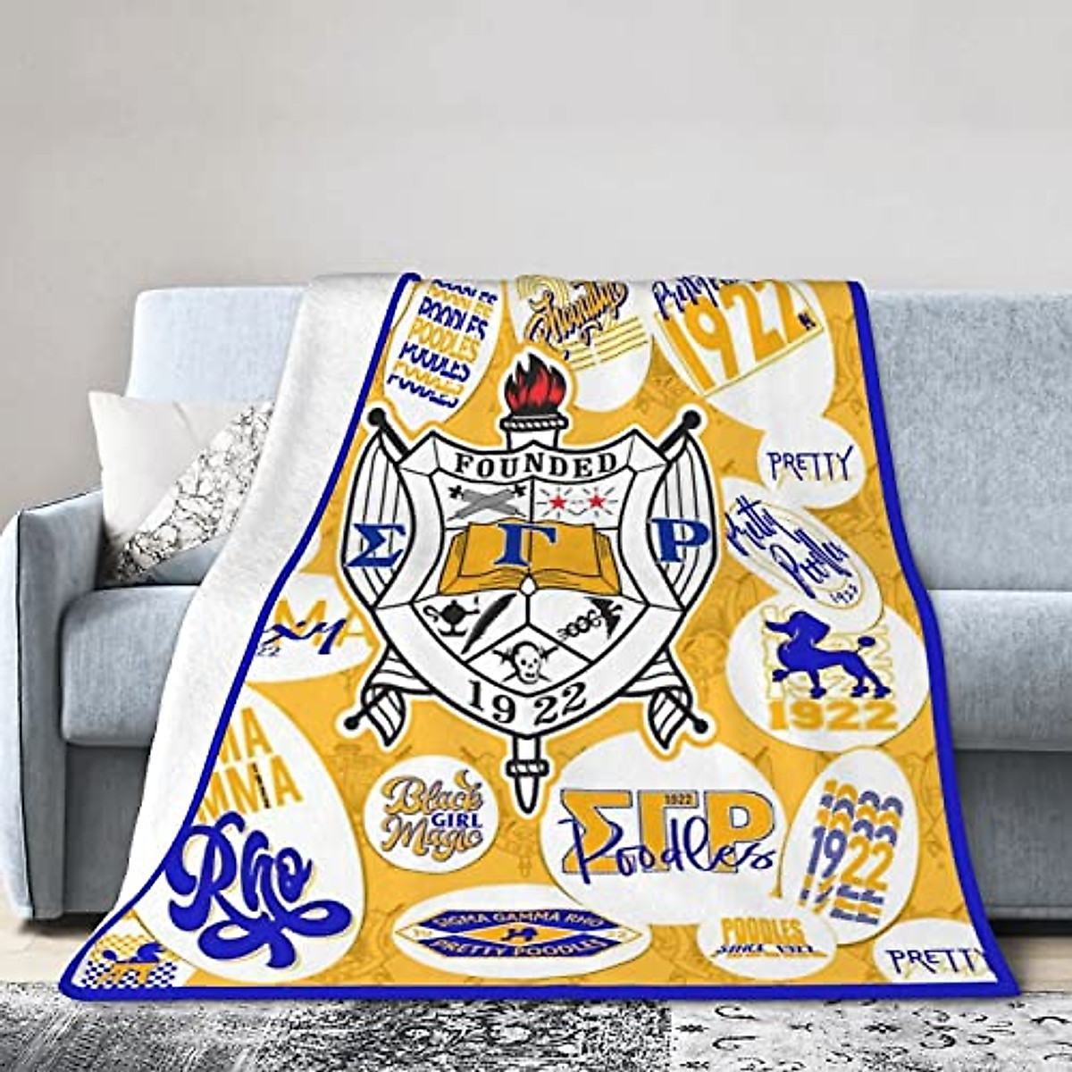 Kunsaww Sigma Gamma Rho Sorority Blanket for Women Flannel Throw Gift with 1922 Poodle and African American Design for Bedroom Sofa Decor,50"x40"