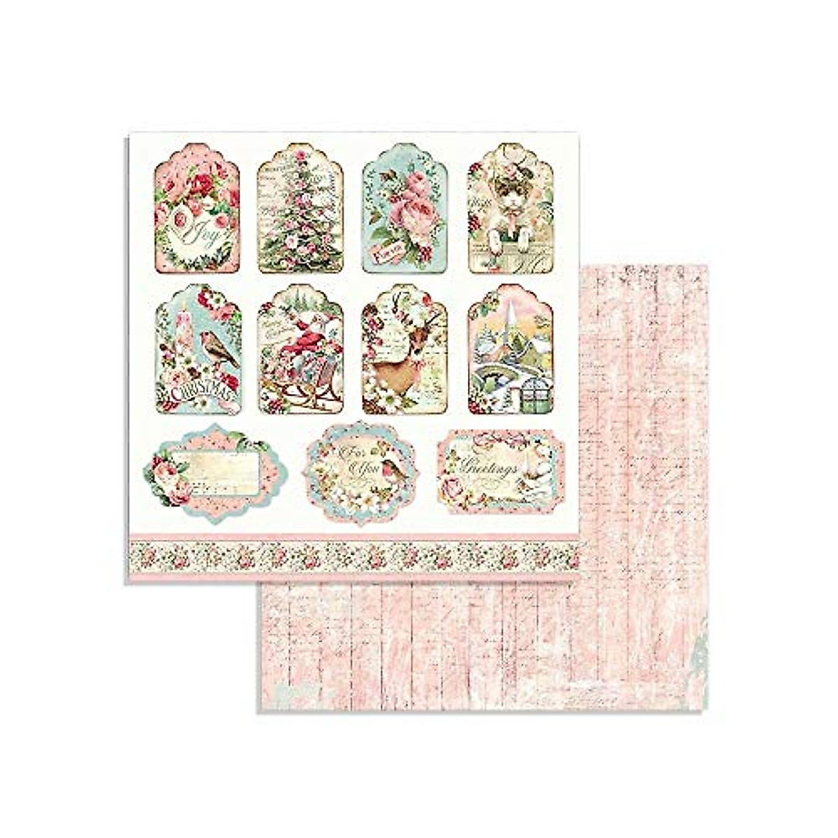 Stamperia Double Face Pink Christmas Scrapbook Paper Pad 8x8" Block 10 Sheets Double Sided Card Stock