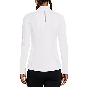 BALEAF Women's Fleece Running Jacket Half-Zip Cold Weather Gear Thermal Shirts Tops Athletic Pullover Workout Winter White Large