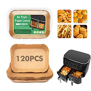 Air Fryer Parchment Paper Liners for Ninja, 120PCS Air Fryer Liners Disposable Baking Paper Liner Accessories for Ninja Foodi Dual Dz201, Dz401 with 2 Baskets 8.6"X5.5"