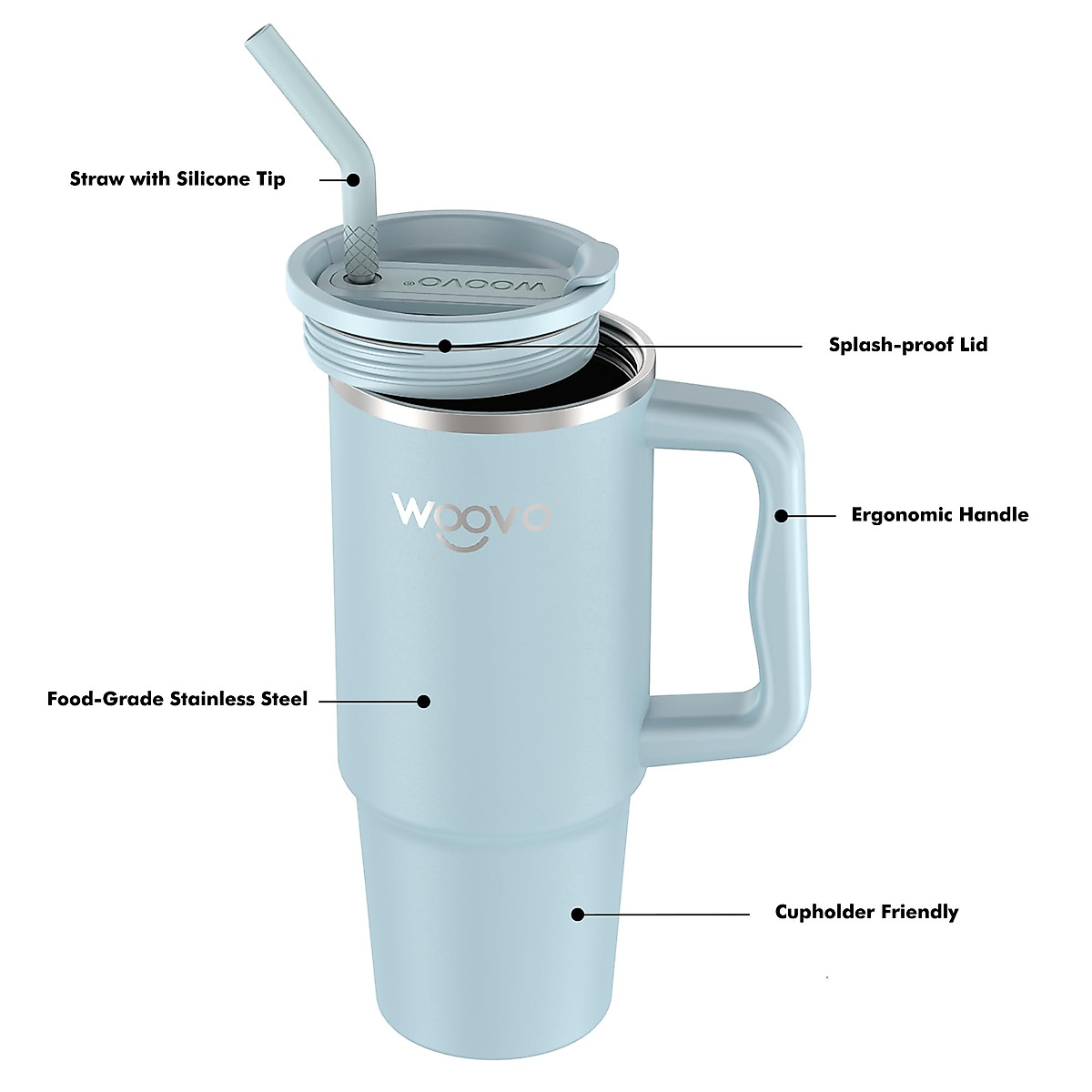 30 oz Water Cup with Straw and Lid, Insulated Water Bottle with Handle, BPA Free Reusable Double Wall Stainless Steel Tumbler Cup for Adults, Light Blue