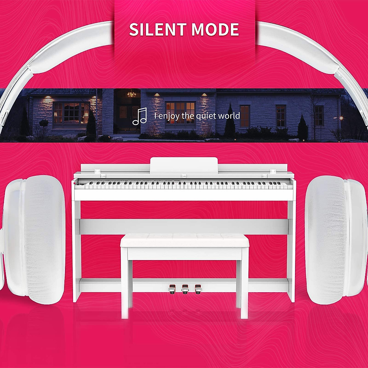 LAGRIMA LAG-900 88 Key Digital Piano Full Size Electric Keyboard w/Music Stand+Power Adapter+3-Pedal Board+Instruction Book+Headphone Jack for Beginner/Adults, White (Piano Only)