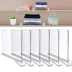 MIVERYEA Acrylic Shelf Dividers, Clear Shelf Divider for Closet Organization 6 Pack Plastic Shelve Divider for Clothes Purses Separators