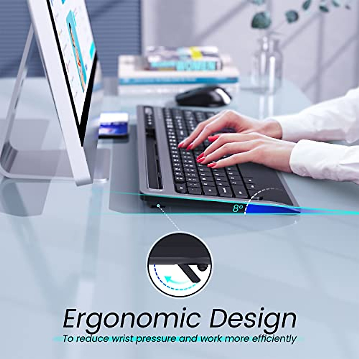 Wireless Keyboard and Mouse Combo, VEILZOR 2.4G Ergonomic Computer Keyboard and Mouse Set, Full Size Cordless USB Keyboard and Mouse Phone Holder for Mac, Laptop Tablet and Computer(Black)