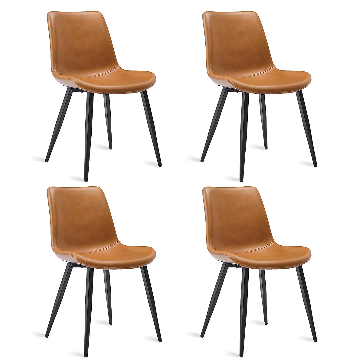Cozyman Dining Chairs, Faux Leather Dining Chairs Set of 4, 18 Inch Dining Room Chairs, Modern Side Chair with Metal Legs, for Living, Bedroom, Kitchen, Whiskey Brown