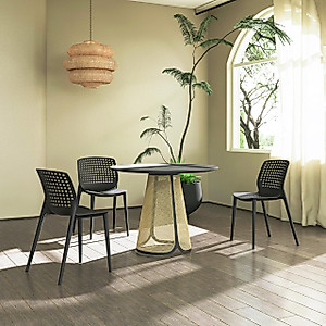 LESHI Dining Chairs Set of 6, Kitchen Chairs, Modern Plastic Dining Room Chair with Hole Back, Chair for Living Room, Bedroom, Kitchen, Patio Outdoor Chair（Black,6 Pack）