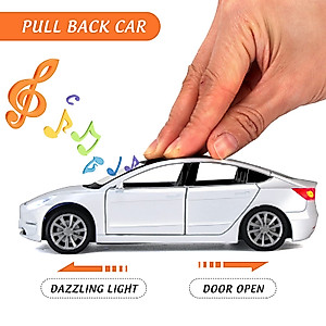 MYJJTYS Toy Car 1/32 Model 3 Metal Die Casting Pull Back Car for 3 4 5 6 7 Year Old boy Toy with Sound and Light,White