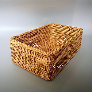 amololo Handmade Rectangle Wicker Fruit Box Rattan Tray Magazine Organizer and Small Objects Container Serving Basket (Large)