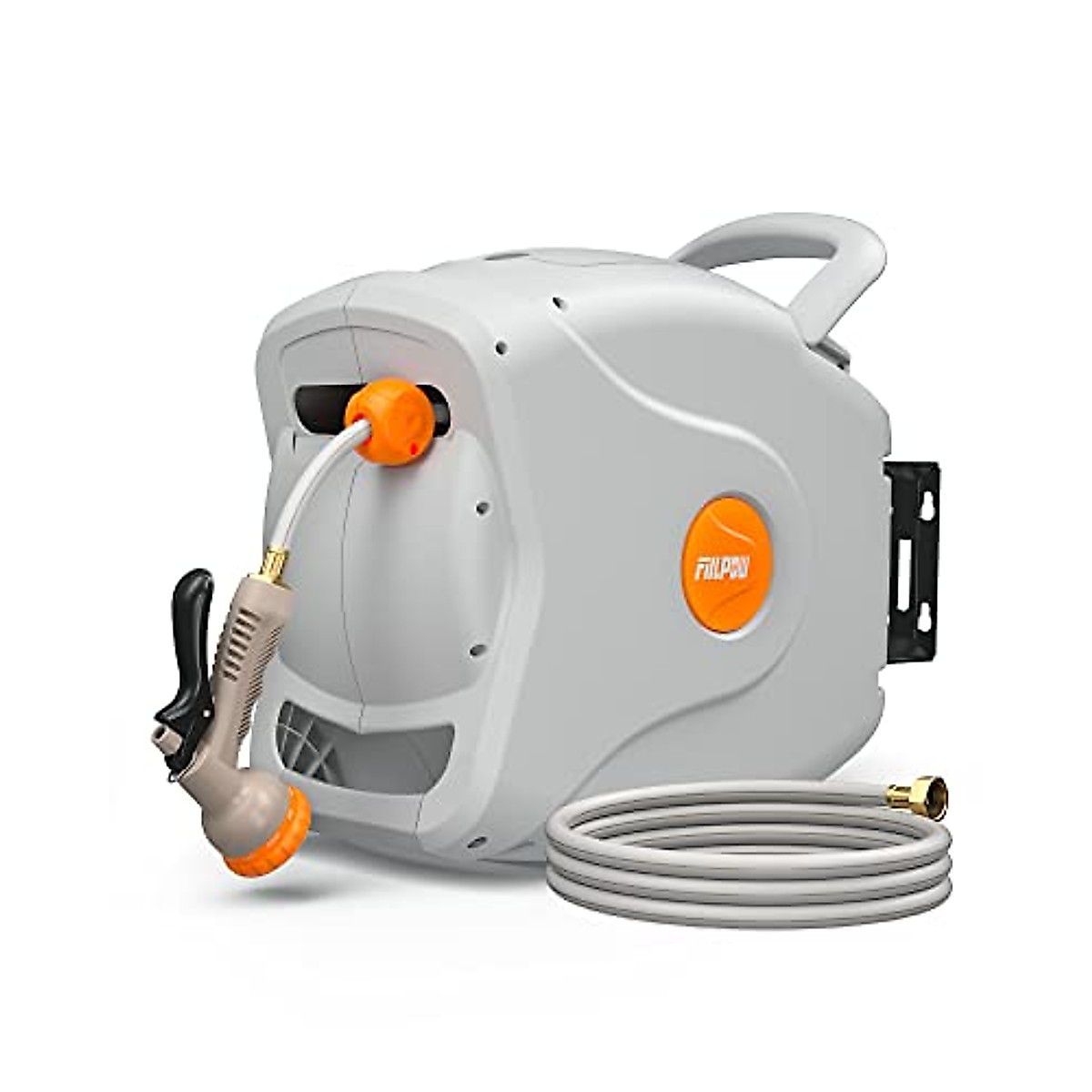 FIILPOW 100 FT 1/2" Retractable Garden Hose Reel, Any Length Lock, Heavy-Duty Wall Mounted Hose Reel with Automatic Rewind, Brass Connector, Adjustable Patterns, 180° Garden Watering & Car Washing