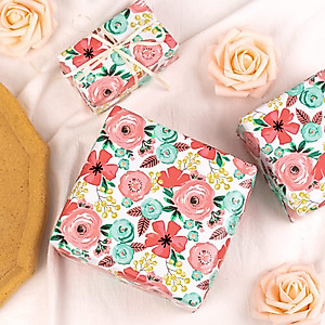 WRAPAHOLIC Wrapping Paper Roll - Mini Roll - 3 Rolls - 17 Inch X 120 Inch Per Roll - Elegant Floral for Wedding, Birthday, Holiday, Baby Shower