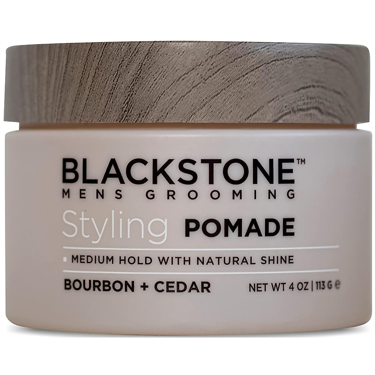 Blackstone Men's Grooming Hair Styling Pomade - Medium Hold with Natural Shine | Paraben & Cruelty | Made in USA, Bourbon + Cedar (4 oz)