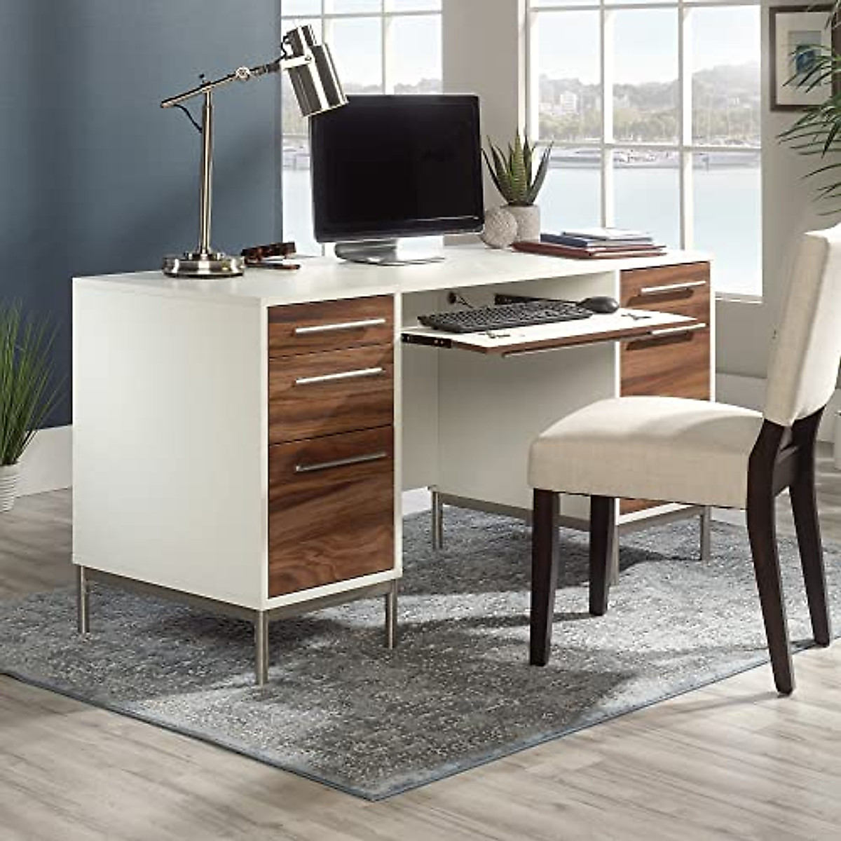 Sauder® Vista Key 60"W Executive Desk, Pearl Oak/Blaze Acacia