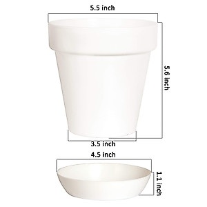 Youngever 8 Pack 5.5 Inch Plastic Planters Indoor Flower Plant Pots, Classic Decorative Gardening Pot with Drainage Holes (White with Saucers)