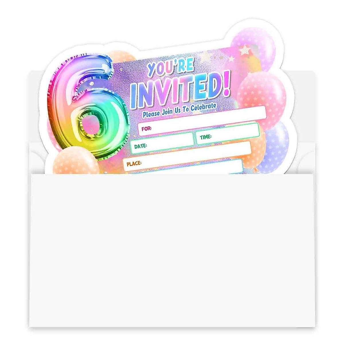 Simimi Art 6th Birthday Girl First Party Invitations with Envelopes, 30 Count, Multicolor