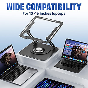 JOYEKY Laptop Stand for Desk, Adjustable Computer Stand with 360° Rotating Base, Ergonomic Laptop Riser for Collaborative Work, Foldable & Portable Laptop Stand, fits for All 10-16" Laptops