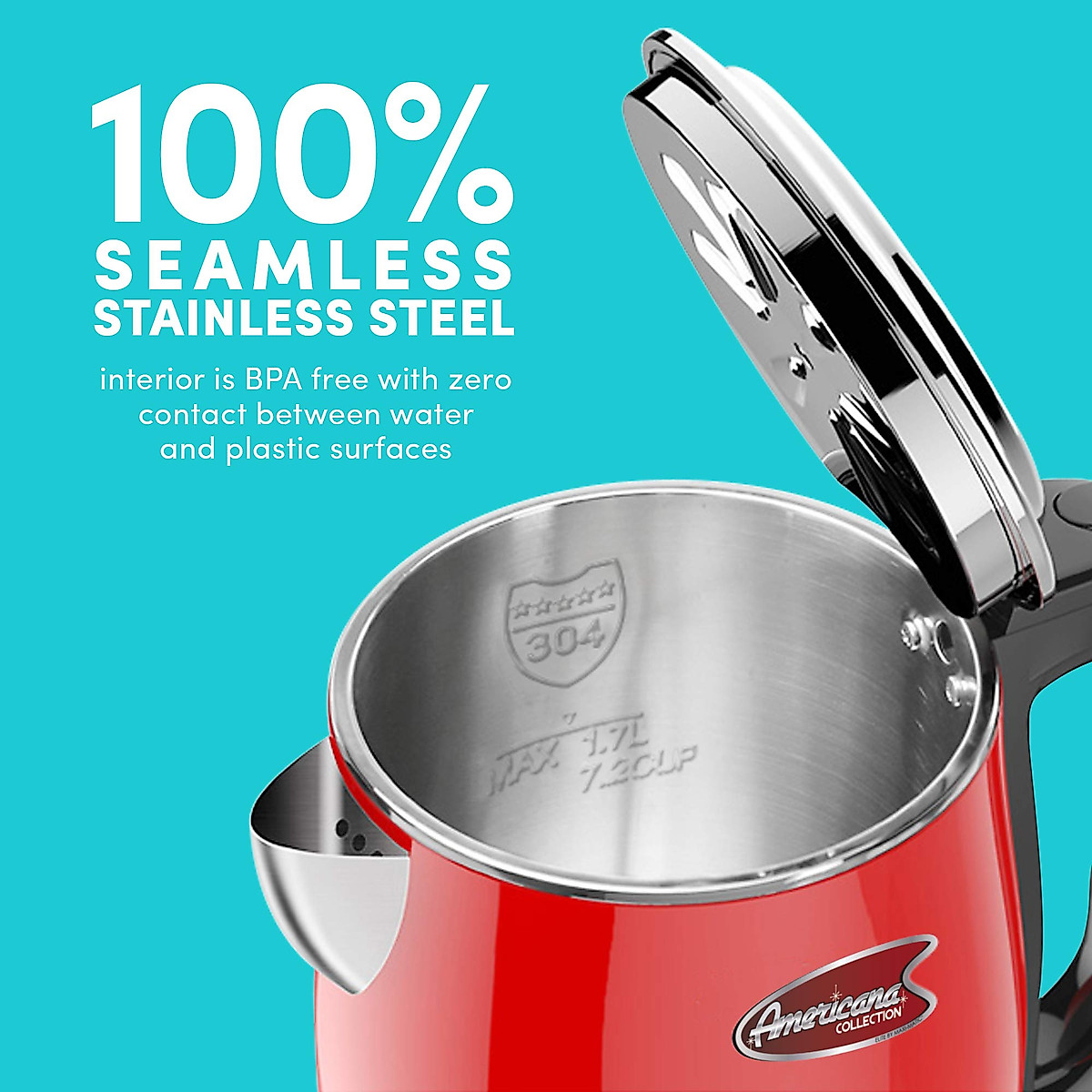 Elite Gourmet Americana EKT-1780R Retro Nostalgic Temperature Gauge Double Wall Insulated Cool Touch Electric Water Tea Kettle, BPA Free Stainless Steel Interior and Auto Shut-Off,