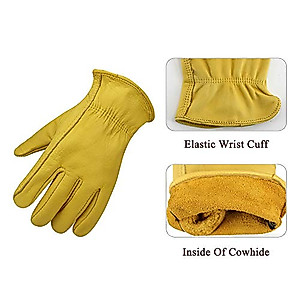 OLSON DEEPAK Heavy Duty Industrial Safety Gloves,Grain cowhide Leather Shooting Gloves for Driving/Riding/Gardening/Farm for Men/Women (Large,Yellow)
