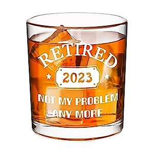 DAZLUTE Retirement Gifts for Men, Retired 2023 Not My Problem Anymore Whiskey Glass, Funny Retired Gifts for Boss Coworker Husband Teacher Friends Dad Grandpa, 10 Oz Old Fashioned Glass