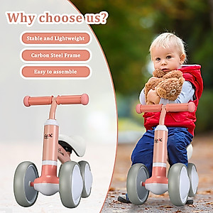 HAWEEK Baby Balance Bike Cute Toys for 1 Year Old Boy and Girl 12-24 Months Toddler Bike Baby Walker Riding Gifts for Boys Girls No Pedal Infant 4 Wheels Baby's First Birthday Gift (Pink)