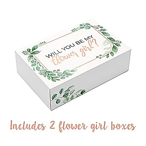 Pop Fizz Designs Flower Girl Proposal Box Set {2 Pack} I Will You Be My Flower Girl? | Flower Girl Box for Flower Girl Gifts | Eucalyptus Style with Rose Gold Foil