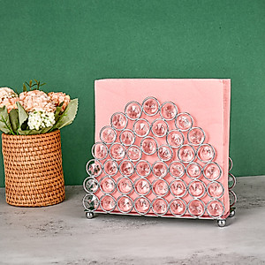 Feyarl Crystal Napkin Paper Holder Facial Tissues Napkin Organizer Mails Letters Cards Holder Cast Standing for Dinner Table Dresser Home Deco Office (Silver)