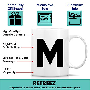 Retreez Initial A-Z Alphabet Monogrammed Monogram Mug 11 Oz Ceramic Tea Coffee Mugs - Graduation Appreciation Thank You Holiday Birthday Gifts for her friend coworker mother father sister - M Initial