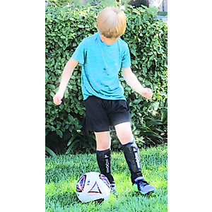 Kids Soccer Shin Guards with Foam Backing & Adjustable Straps. Fits Ages 8-13. Black