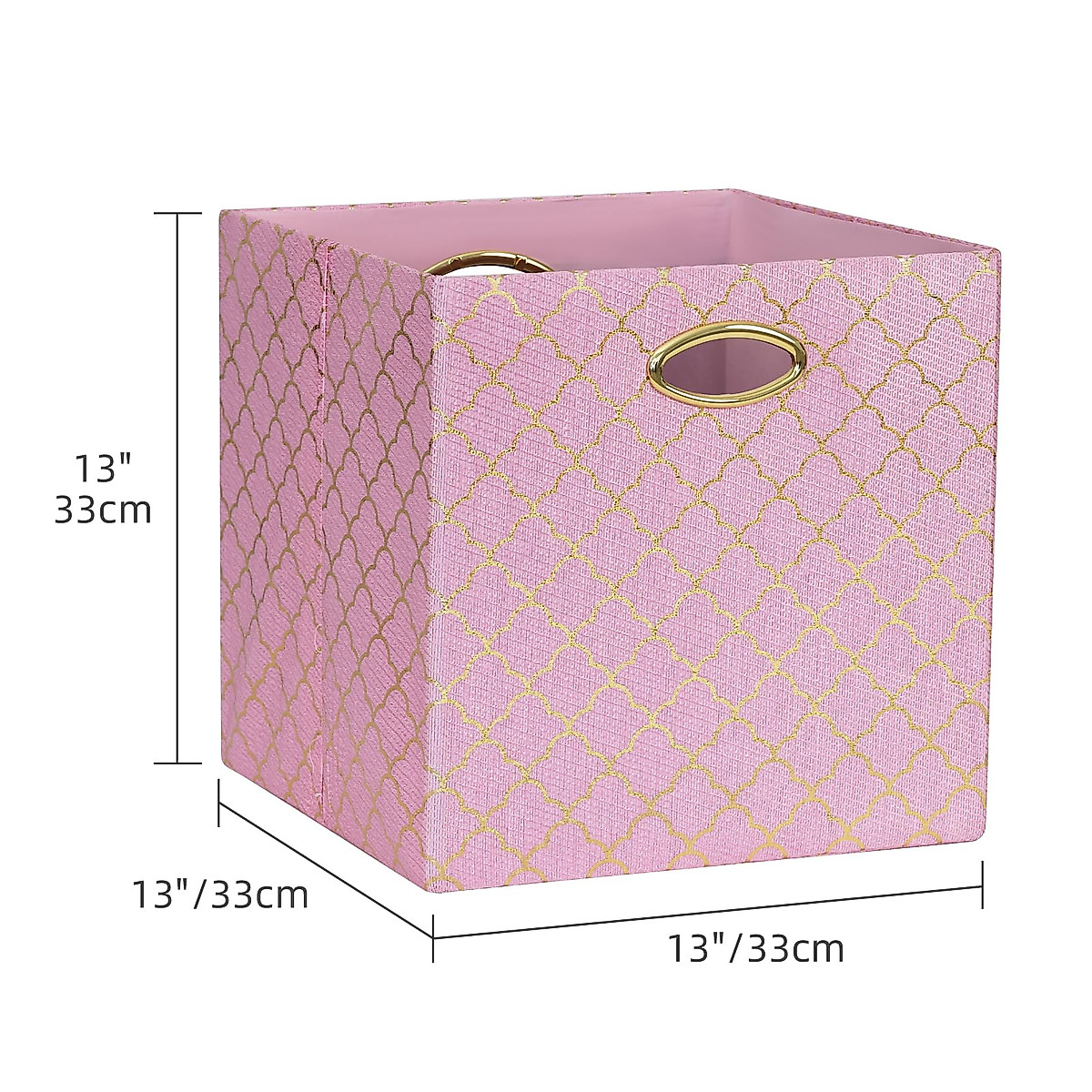 ArcaGuru 13x13x13 Storage Cube Bins, Collapsible Storage Bins Fabric Storage Cubes Organizer Baskets Box Drawers for Shelves, Closet, Wardrobe, Bookshelf, Cabinet, 4 Pack, Pink/Shiny Gold