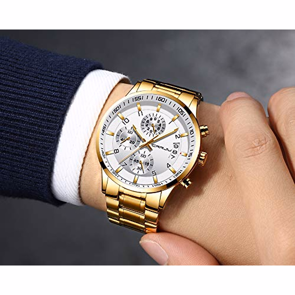 CRRJU Mens Watches Fashion Business 3-Sub Dial Full Steel Outdoor Sport Waterproof Wrist Watch for Men