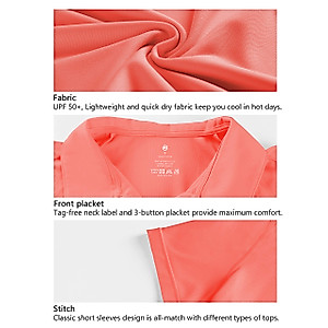 BUBBLELIME Women's Short Sleeve Polo Shirts UPF 50+ Quick Dry Moisture Wicking - Polo Neck Short Sleeve_CORAL Medium(1)