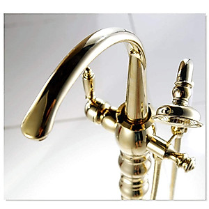 MObyat Kitchen Taps Faucet,Chrome Golden Floor Mounted Bath Refill Bath Floor Faucet,Single Handle Free Standing Bathroom Shower Set,Golden