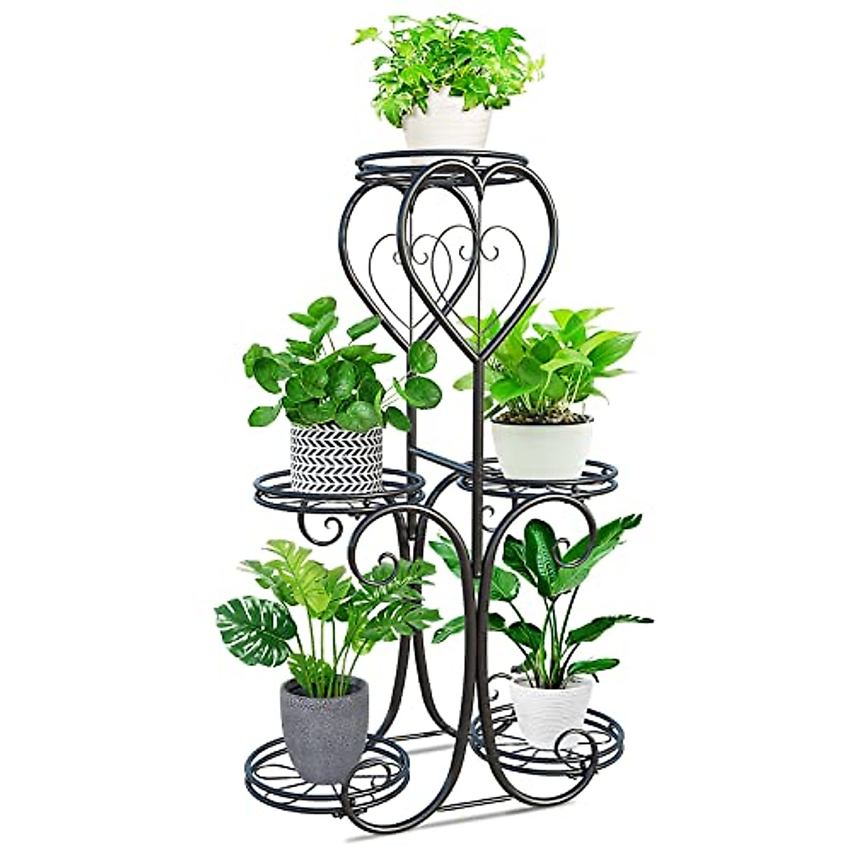ZHAZHADI Plant Stand Indoor Outdoor - Metal 5 Tier Flower Pot Holder Display Vertical Shelves Shelf - Wrought Iron Corner Planter Rack Multiple Organizer for Garden Patio Lawn Balcony Office Black