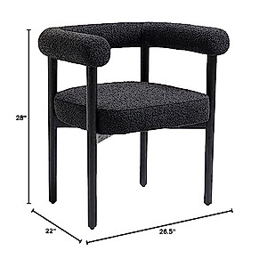 Meridian Furniture Hyatt Collection Mid-Century Modern Dining Chair, Solid Wood Finish, Rich Boucle Fabric, 26.5" W x 22" D x 28" H, Black